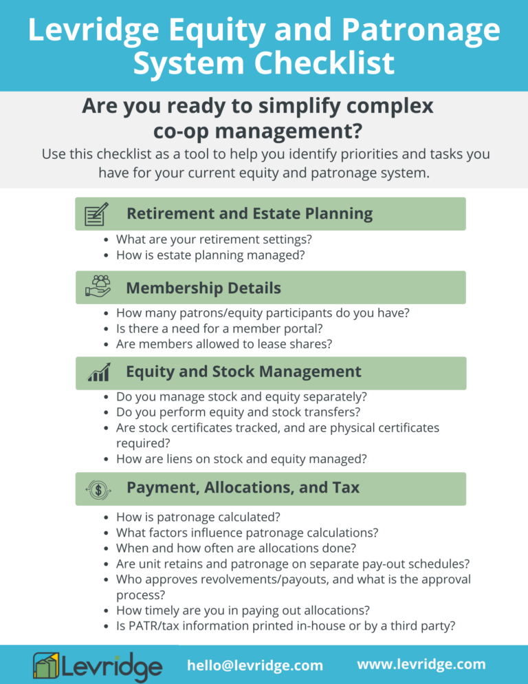 Levridge Equity and Patronage System Checklist - Levridge